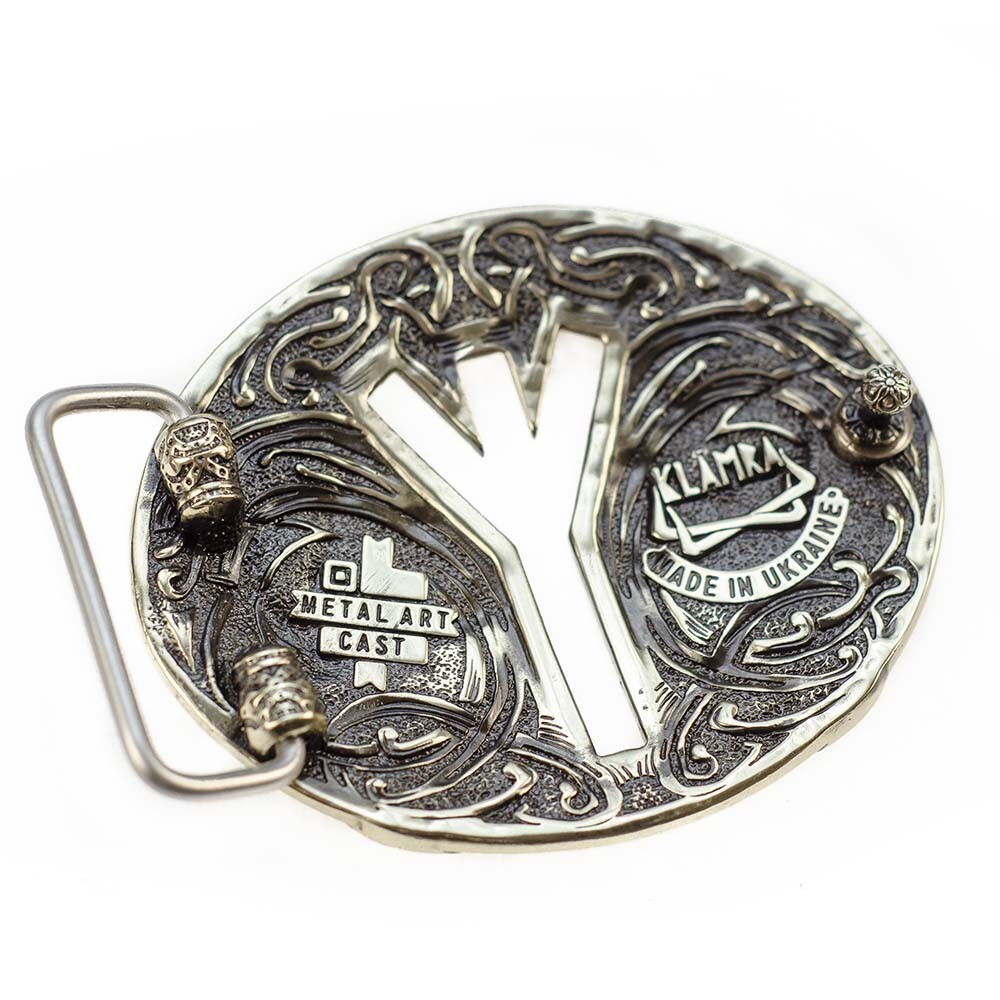 Runic german silver belt buckle Algiz, Life Rune Celtic Old Norse ...