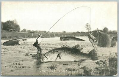 FISHING EXAGGERATED 1912 ANTIQUE POSTCARD | eBay