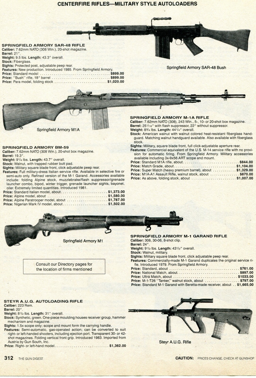 1990 Print Ad of Springfield Armory SAR-48 Bush, M 1 Garand, Steyr AUG ...