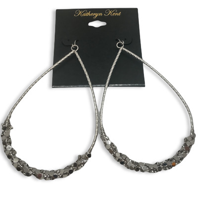 Free Ship NEW Katheryn Kent SILVER Tone Long Tear Drop SHINY Pierced ...