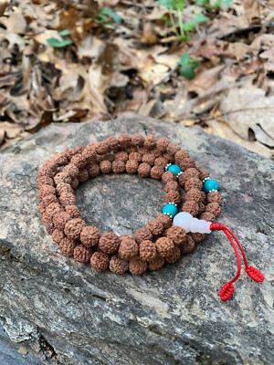 108 Rudraksha Japa Mala Necklace Handmade with Himalayan Turquoise and ...