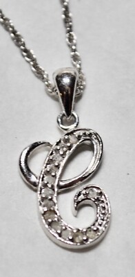 Estate Sterling Silver 925 Cursive “C” Diamond Necklace 30” Sterling ...