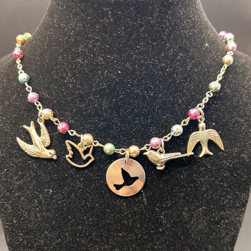 One-of-a-Kind Bird Songbird Charm Necklace in Boho Style, Multicolor ...