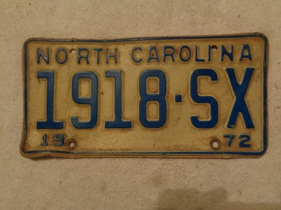 NC. NORTH CAROLINA TAG LICENSE PLATE 1972 1918-SX | eBay