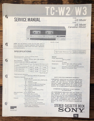 Sony TC-W2 TC-W3 Cassette Service Manual *Original* | eBay