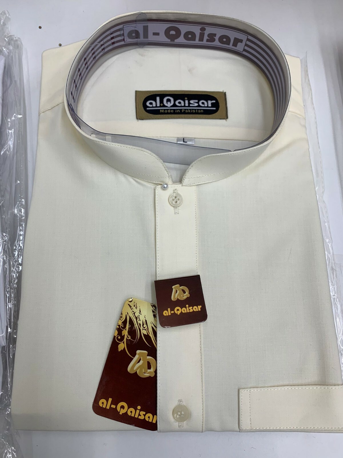 Shalwar Kameez Mens Al-Qaiser Plain Band Collar White/Cream Sizes S,M,L,XL | eBay UK