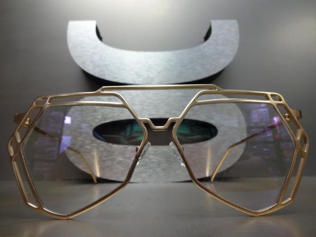 New OVERSIZE VINTAGE RETRO Style Clear Lens EYE GLASSES Hexagon Gold ...