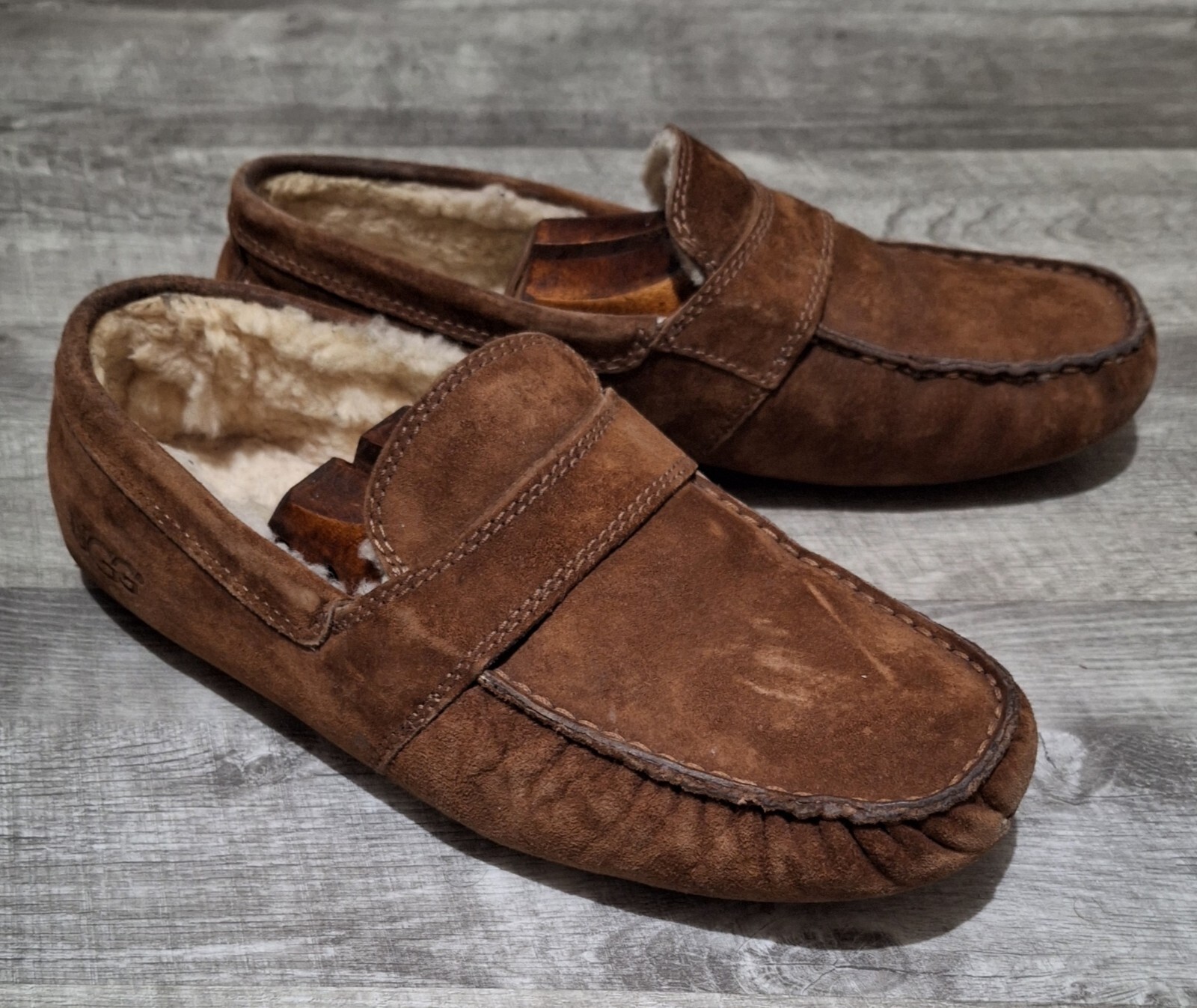 UGG Brown Suede Loafers Shearling Driving Shoes Slipp… - Gem