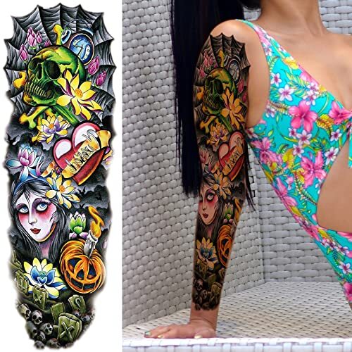 6 Sheets Temporary Full Arm Tattoo Stickers Fake Sleeve Tattoos Body ...