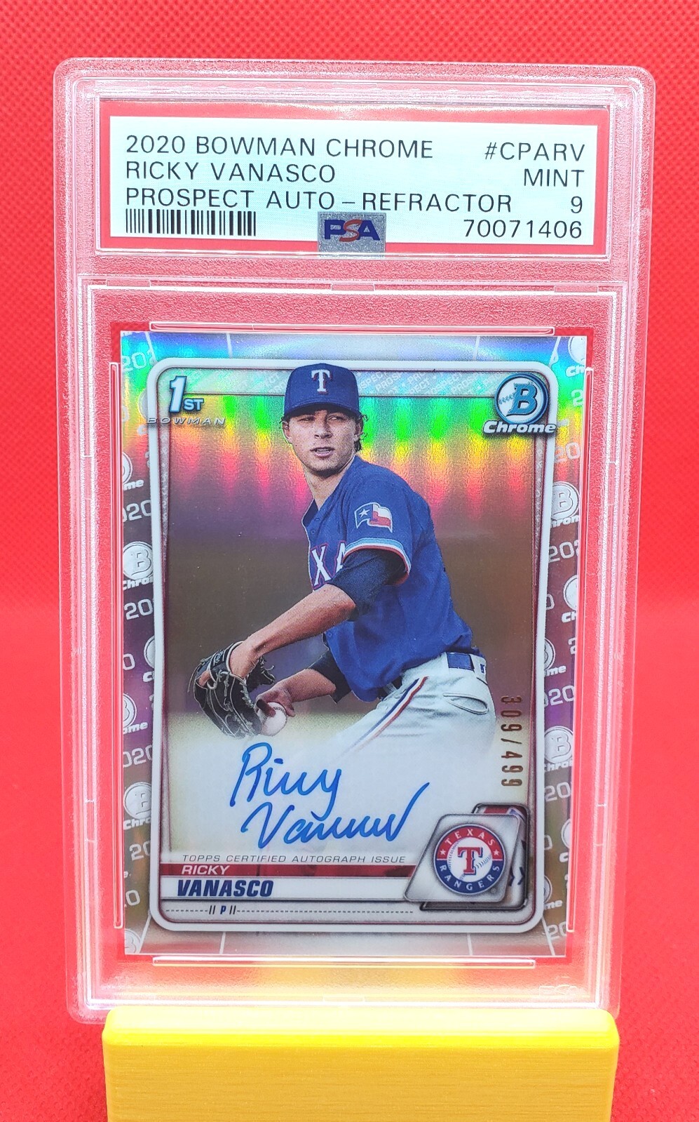 2020 Bowman Chrome Ricky Vanasco 1st RC Auto Ref #309/499 PSA 9 Texas ...