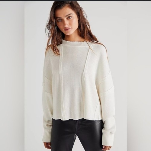We The Free People Ellie Thermal Waffle Knit Crop Top - Cream Small | eBay