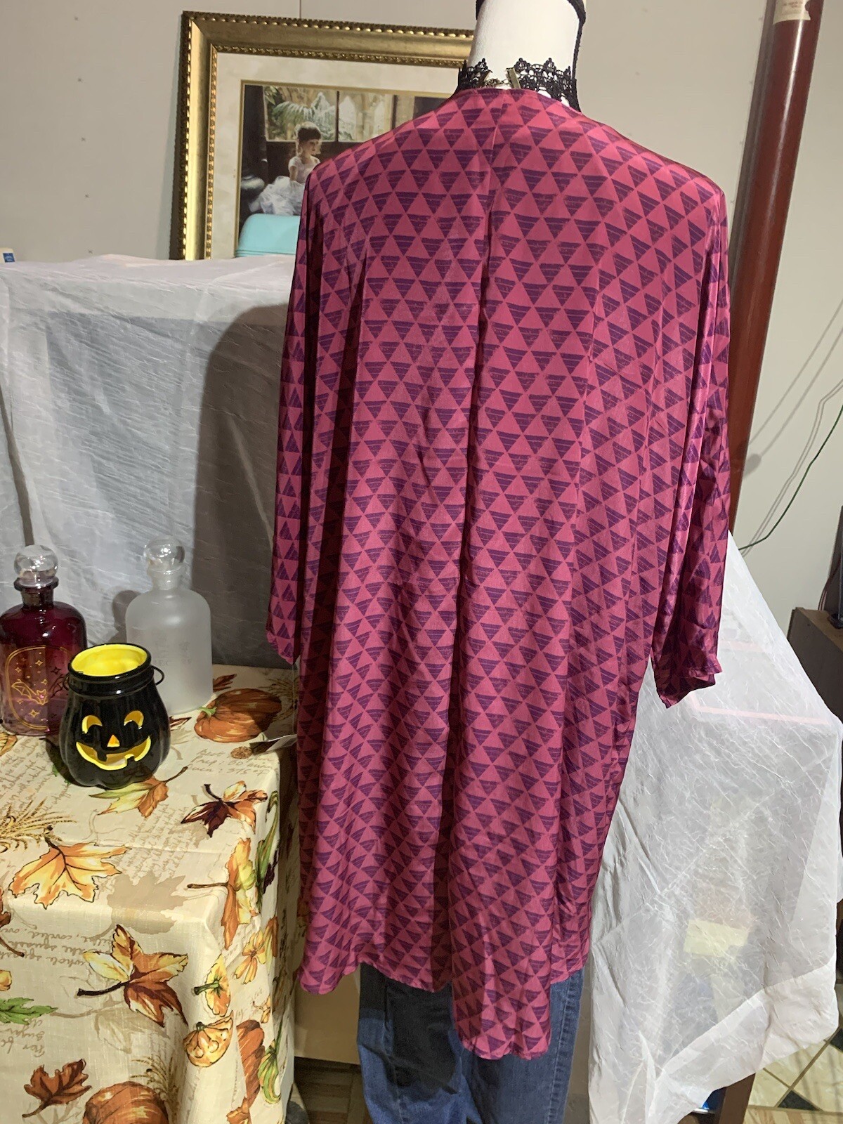 LulaRoe Lindsay Purple Geometric Pattern 3/4 Sleeve Kimono Cover Size ...