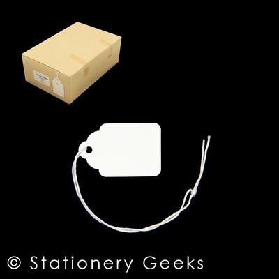 1000 White Strung Tickets 37 x 24 mm Price Tags String Swing Labels ...