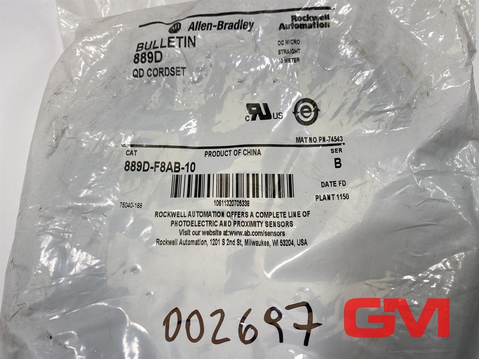 Allen-Bradley Wire 889D-F8AB-10 Qd Cordset Series B Dc Micro M12 8-Pin ...