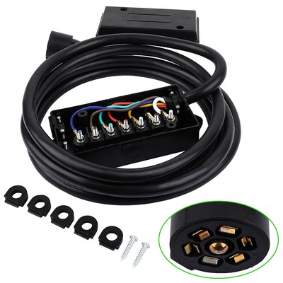 RV 7 Way Plug Inline Pre-Wired Trailer Cord Junction Box w/ 12 Foot ...