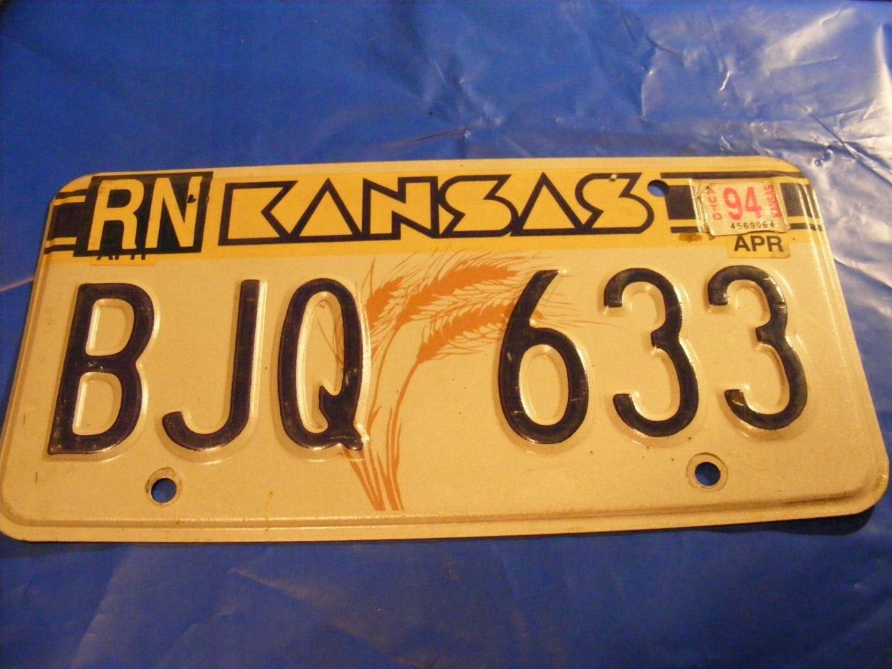 1994 KANSAS STATE LICENSE PLATE CAR AUTO WHEAT TAG RN BJQ 33 RENO YEAR ...