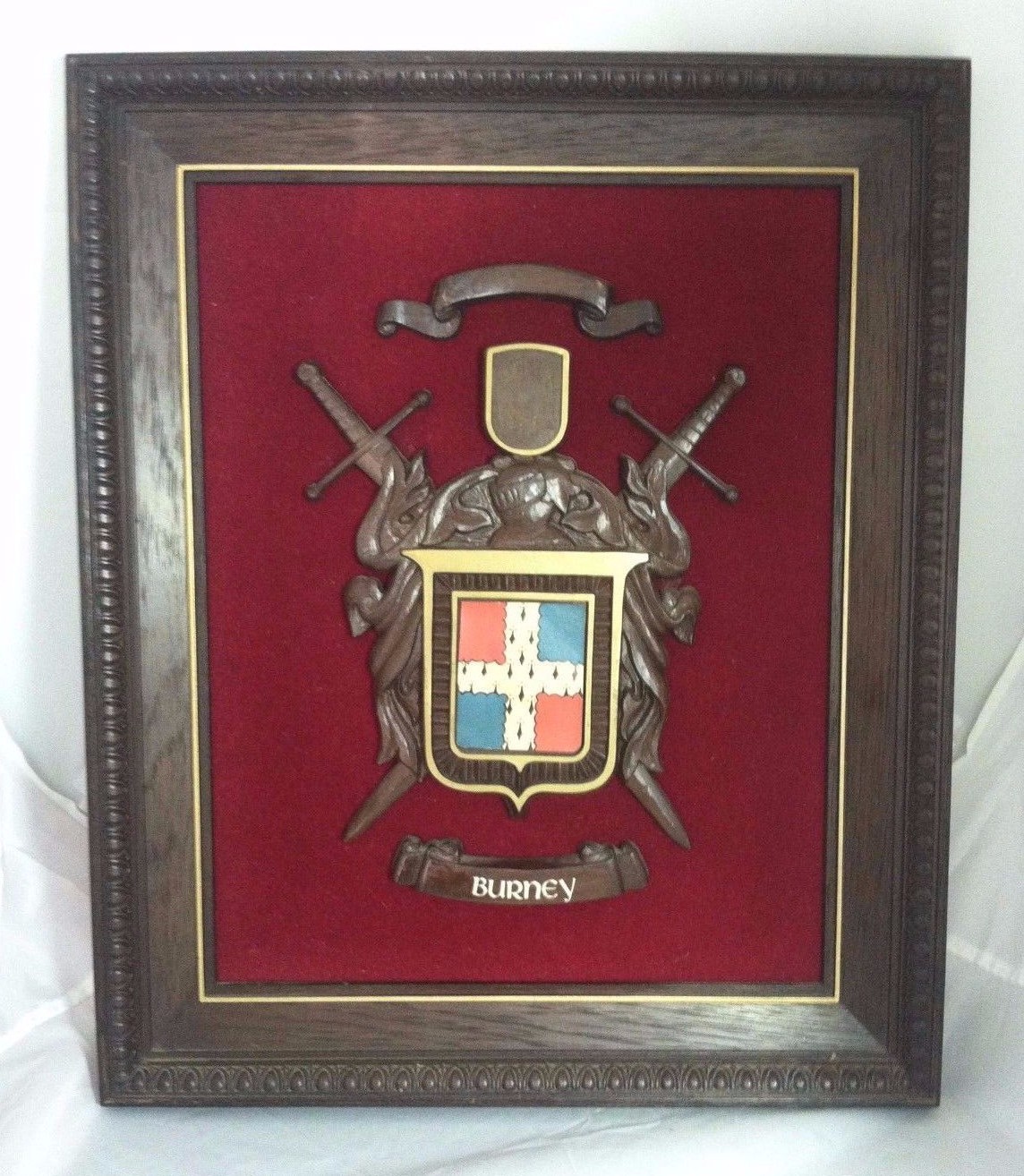Vintage Burney Crest Coat of Arms Wall Hanging Red Velvet Burney Family ...