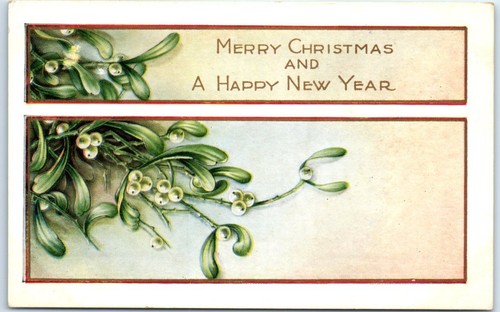 Postcard - Merry Christmas And A Happy New Year with Mistletoes Art ...