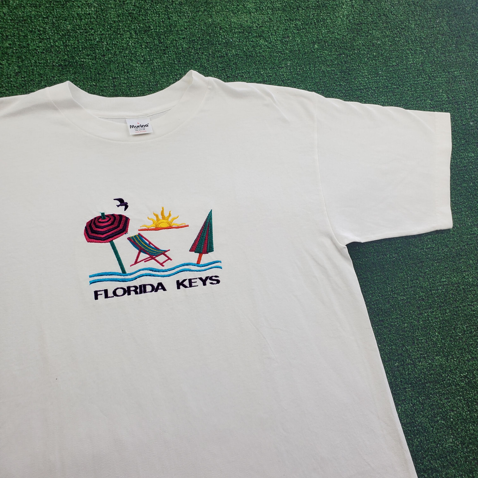 Vintage Florida Keys Shirt Mens L White Embroidered Beach Crewneck USA ...