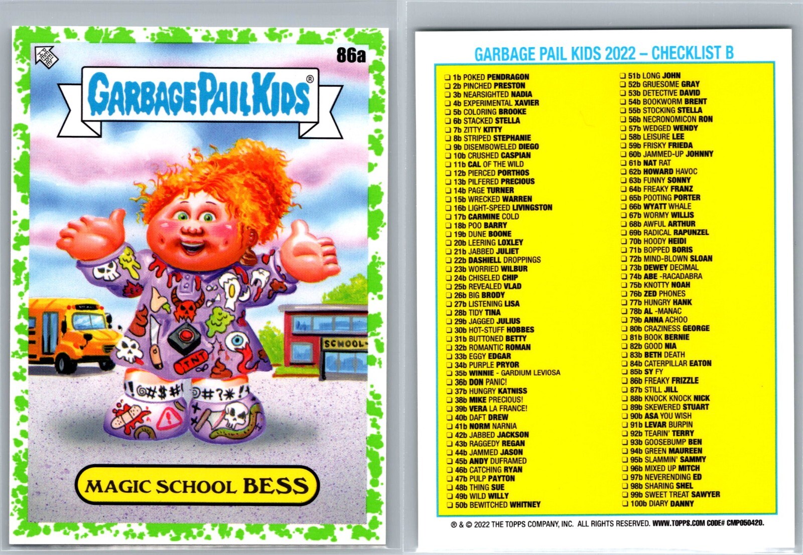 Garbage Pail Kids GPK Book Worms Green Parallel Card 2022 Magic School ...
