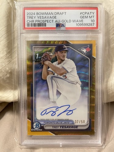 2024 Bowman Chrome 1st Auto Trey Yesavage Gold Wave Refractor /50 PSA ...