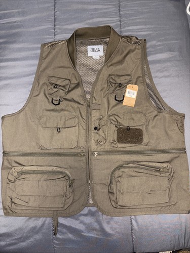Field & Stream Fly Fishing Vest Men’s XL Green Khaki Zip Front Pockets ...