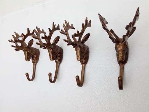 Metal Deer Head Coat Hook Lot of 4 Pieces 7 inches Stag Hooks a/u ...