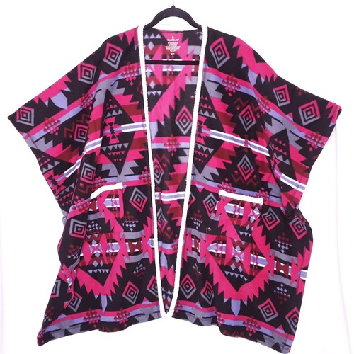 Cuddle Duds Poncho/Robe Sherpa Trim Fleece Geometric Print Size Small ...