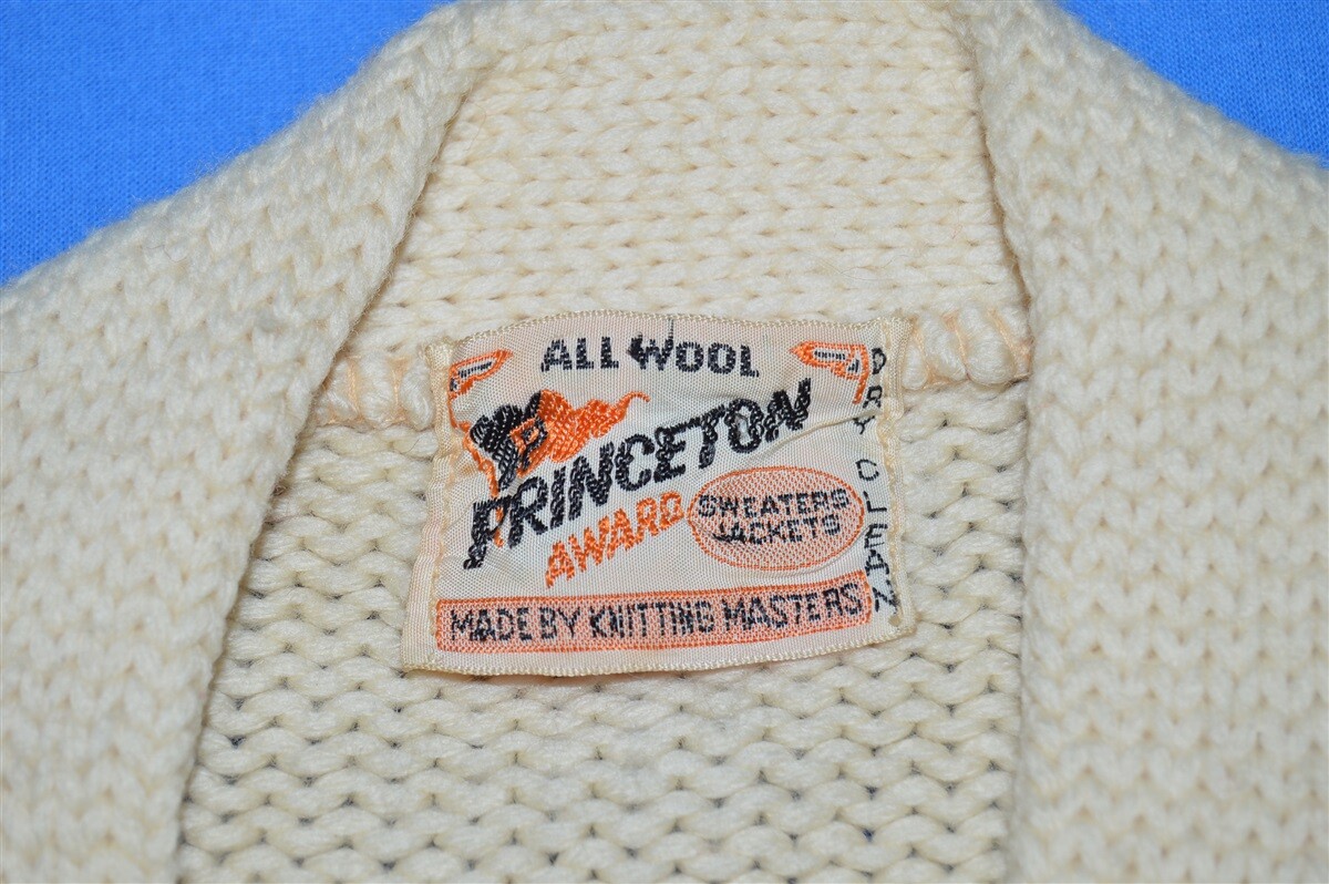 vtg 40s PRINCETON KNITTING MILLS VARSITY CARDIGAN WOOL W SWEATER Medium ...