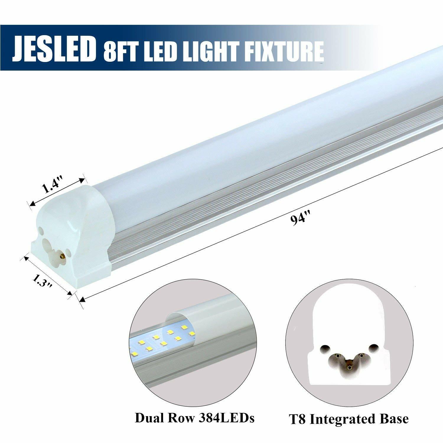 4FT 8FT T8 LED Tube Light Bulb 6500K 8 Foot LED Shop Light Fixture ...