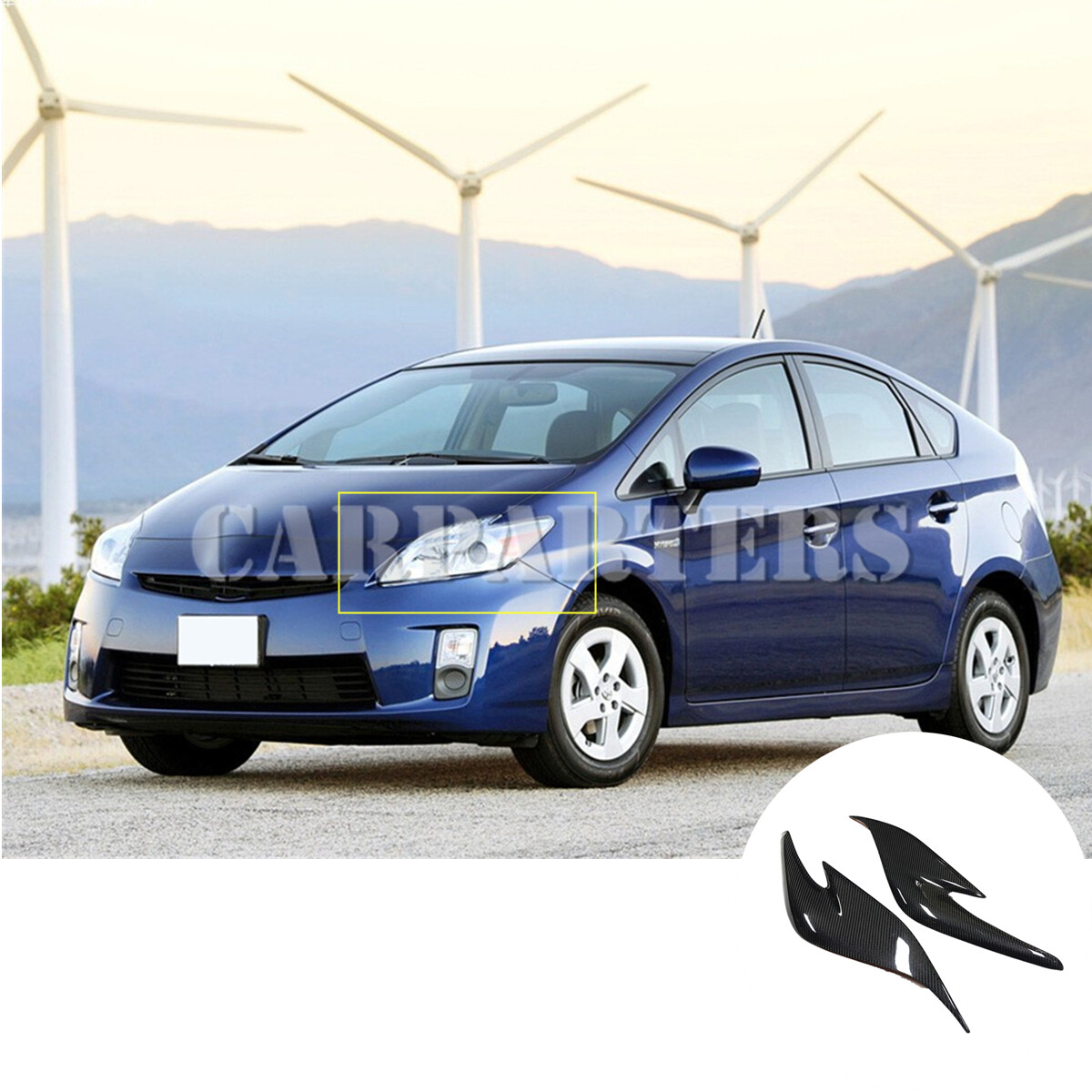 For Toyota Prius Real Carbon Fiber Headlight Eyebrow Eyelid Cover Trim ...