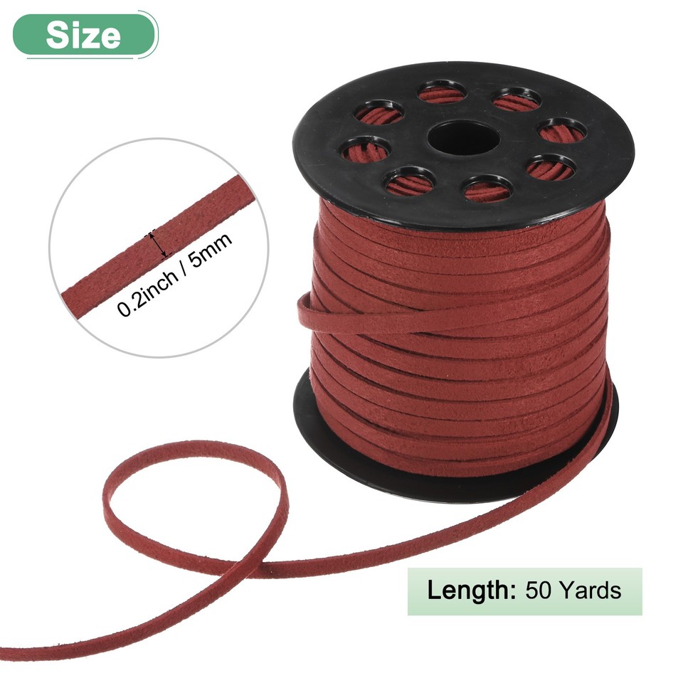 Faux Suede Leather Cord, 50 Yards 5mm Flat Suede Leather Lace [Red ...