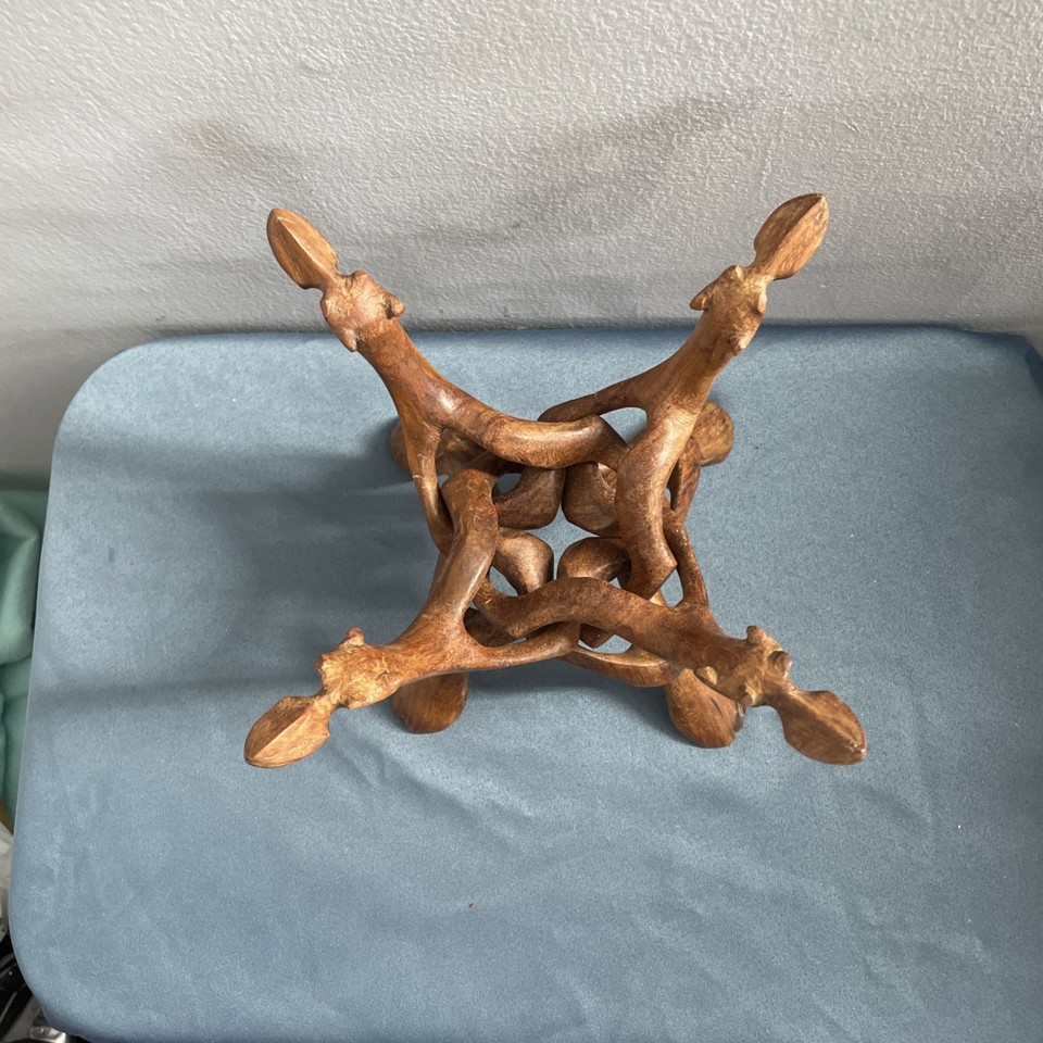 Vintage Hand Carved wood camel folding interlocking legs stand holder ...