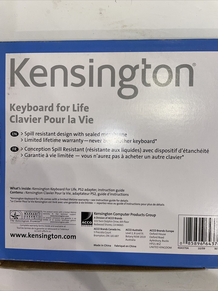 KENSINGTON K64370A Keyboard for Life Spill Resistant Design Acco ...
