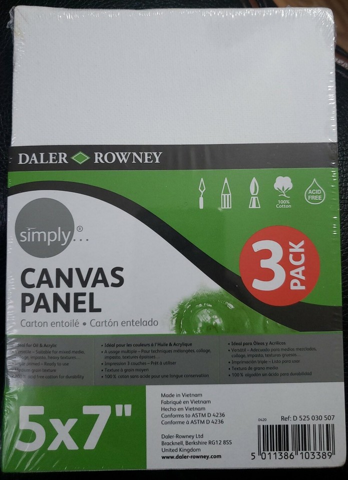 DALER ROWNEY 5x7, Canvas Panel, 3 Pack, Acid Free, Factory Sealed | eBay