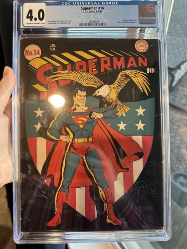 Superman #14 Classic WWII Cover Golden Age Superhero DC Comic 1942 CGC ...