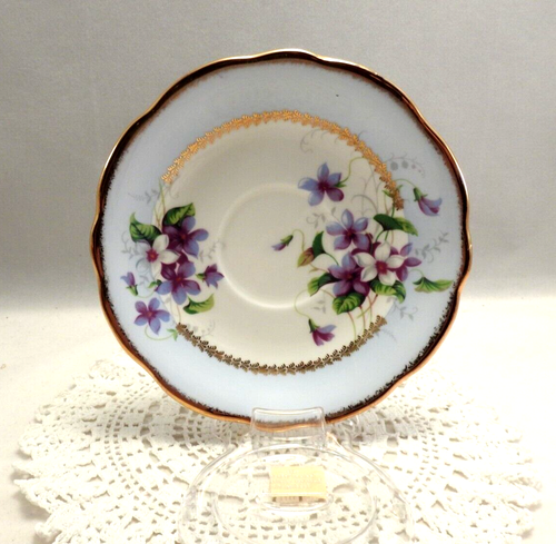 EB Foley 1850 England Bone China Saucer Soft Blue Gold Floral Violets 5 ...