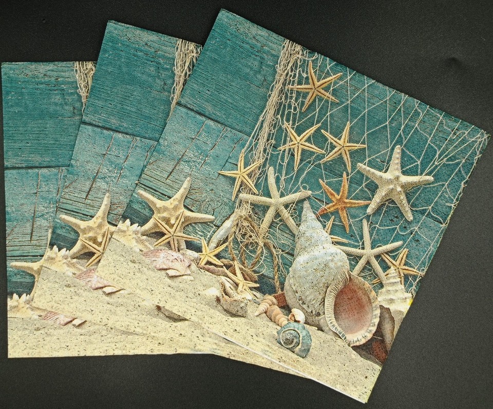 M196# 3 x Single Paper Napkins Decoupage Seaside Starfish Shell Net | eBay