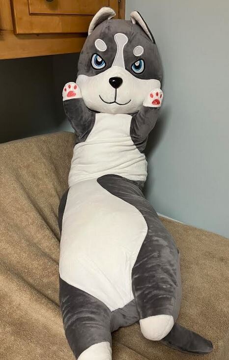Mewaii Long Dog Plush Kawaii Body Pillow, 44” Cute Gray Dog Stuffed ...