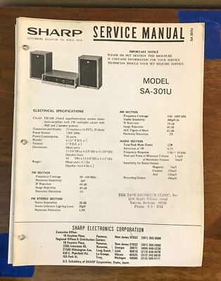 Sharp SA-301U Stereo System Service Manual *Original* | eBay