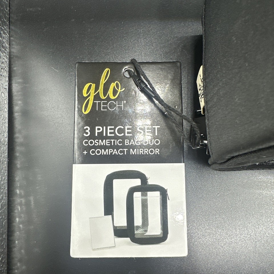 New Glo Tech Black 3 Piece Set - Cosmetic Bag Duo + Compact Mirror | eBay