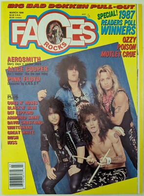 Faces Rocks Magazine March 1988 Motley Crue, Pink Floyd, Alice, KISS ...