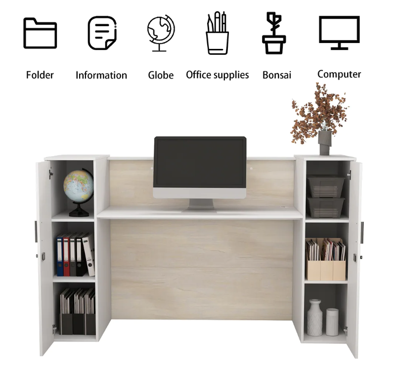 Reception Desk Office Counter Top White Wood Checkout Register ...