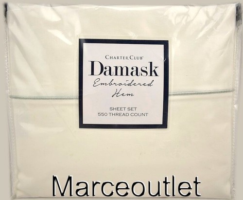 Charter Club Damask Embroidered Hem 550 TC FULL Sheet Set Smoke Gray | eBay