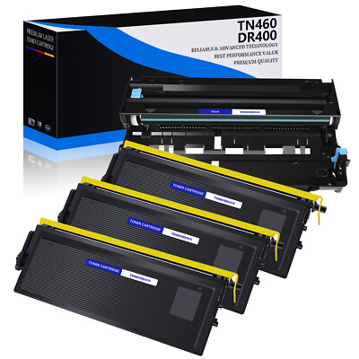 3 PK TN460 Toner + 1PK DR400 Drum Unit For Brother HL-1450/1470N/P2500 ...