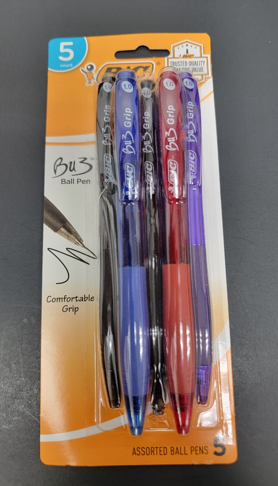 Pack of 5 - BIC BU3 Grip Retractable Ball Point Pens 1.0 mm MEDIUM ...