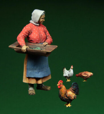 1/35 Scale Model Unpainted Chickens And Old Woman Resin Figures ...