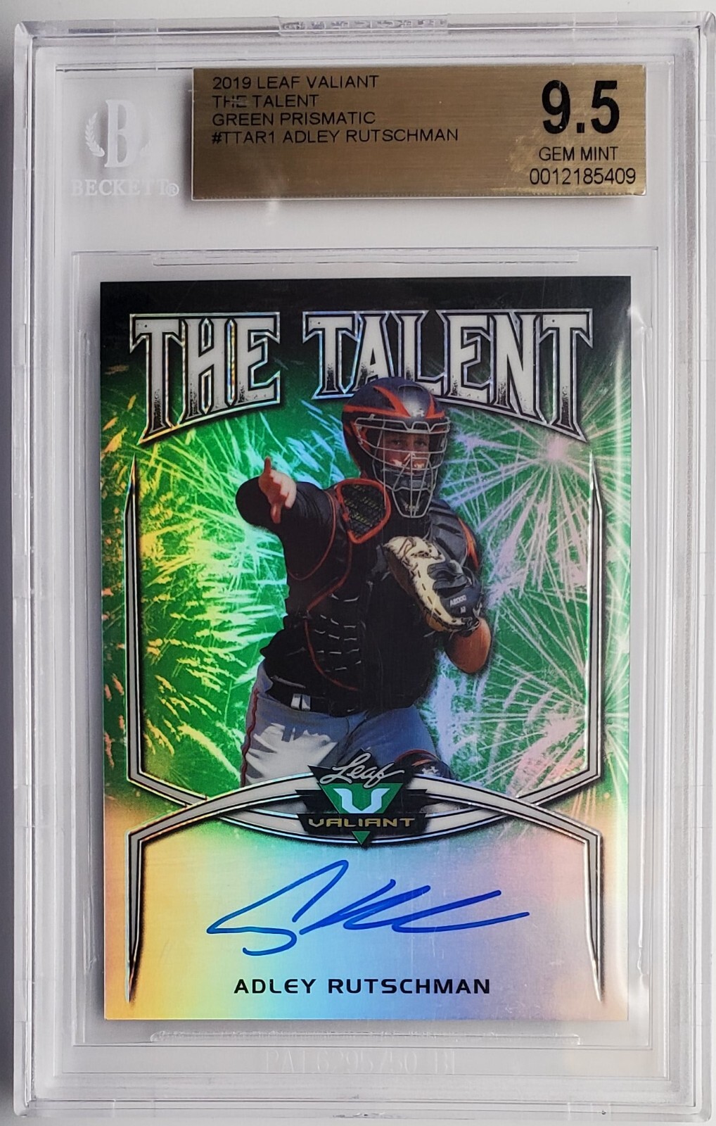 2019 Leaf Valiant Green Pris. Adley Rutschman Autograph 5/99 BGS 9.5 w ...