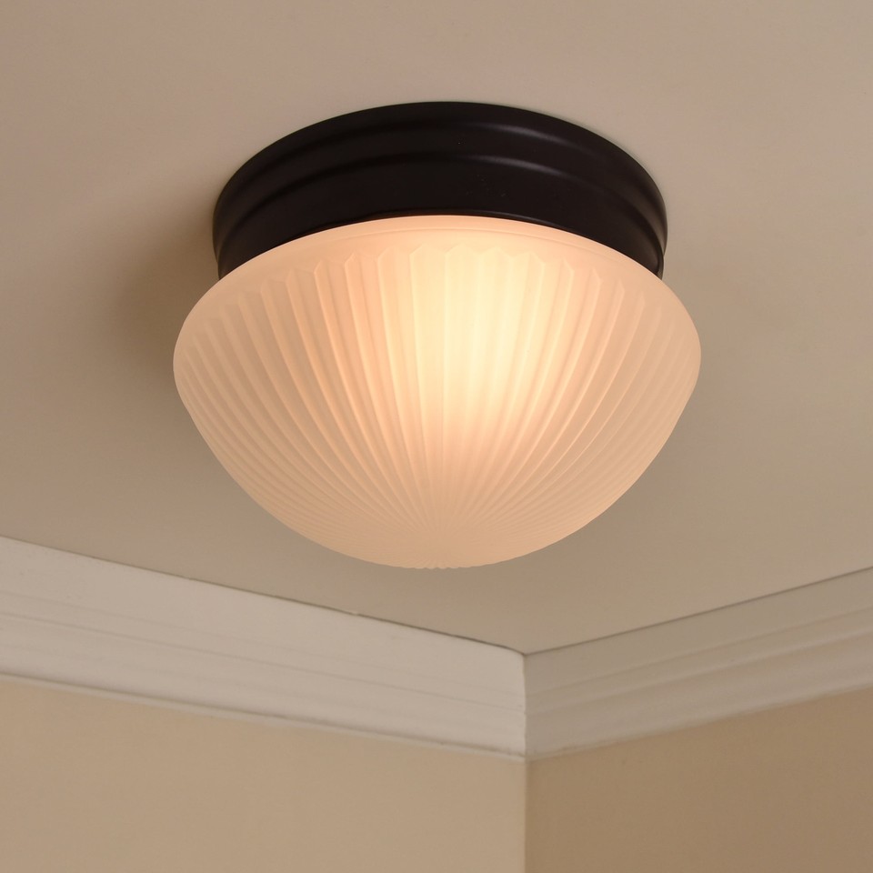7.5" Classic Flush Mount Ceiling Light, Bronze Finish Frosted Glass ...