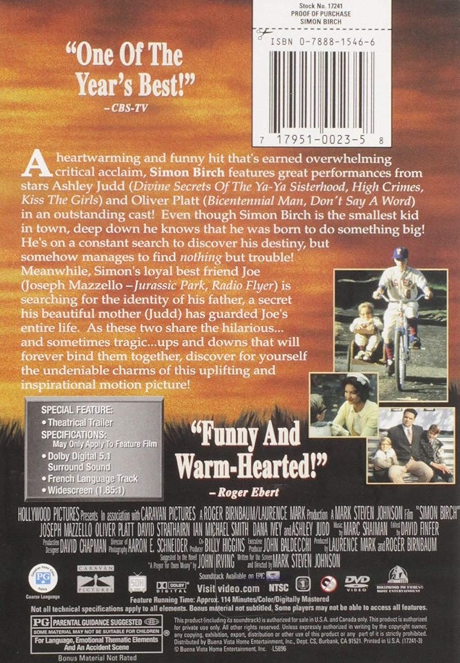 Simon Birch (DVD) Joseph Mazzello Oliver Platt David Strathairn Dana ...